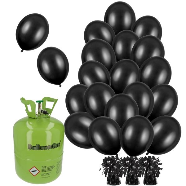 Helium - 30 balónků černých 23 cm - 3 těžítka - MojeParty.cz