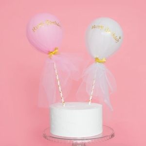 Balónek latexový bílý s tylem Happy Birthday 13 cm - MojeParty.cz