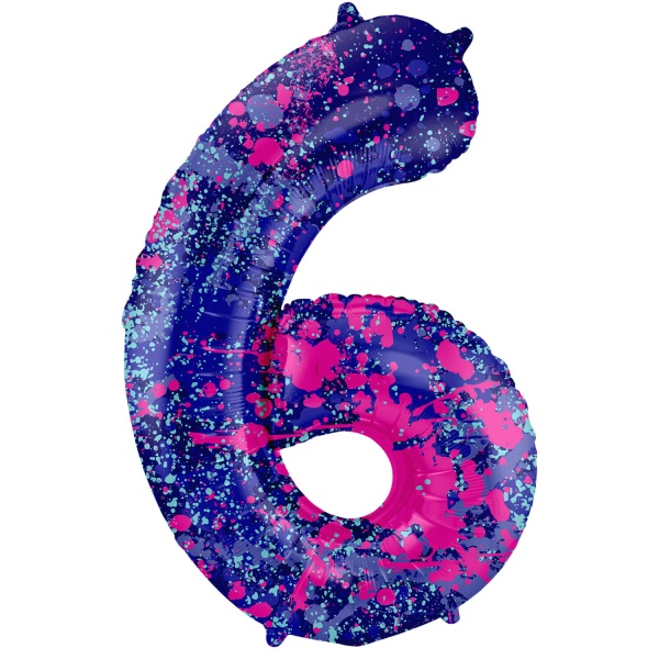 Balónek fóliový číslo 6 Barevné skvrny 86 cm - MojeParty.cz