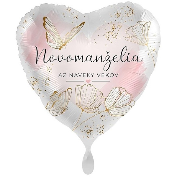 Balónek fóliový srdce Novomanželia s motýlem 43 cm - MojeParty.cz