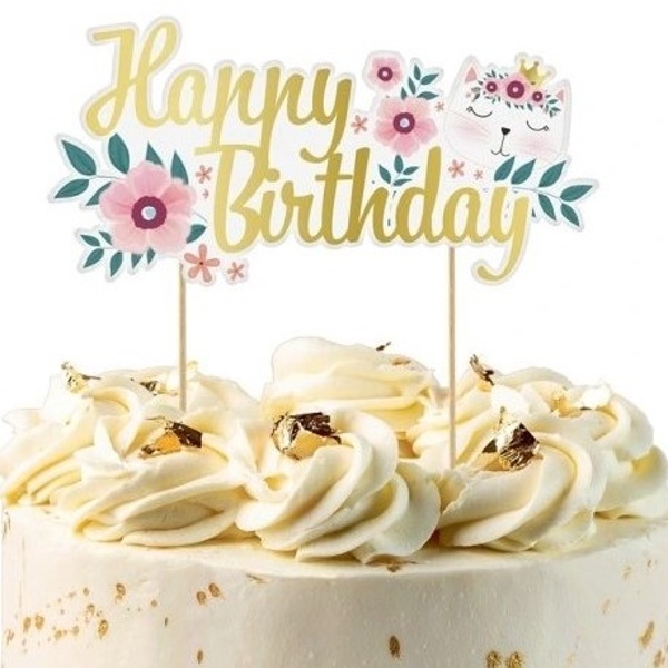 Dekorace na dort Kotě Happy Birthday 15 x 19 cm - MojeParty.cz