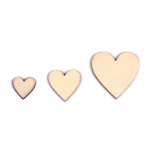 Dekorační dřevěná srdíčka mix velikostí 60 ks - MojeParty.cz