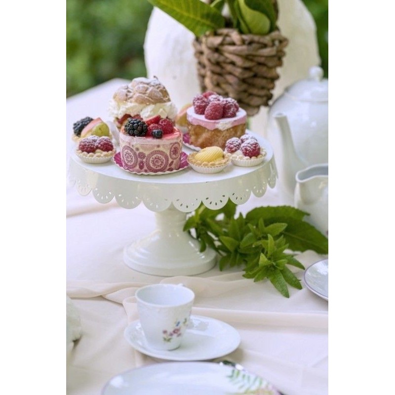 Podnos dortový na nožce kovový bílý 26,5 x 15 cm - MojeParty.cz