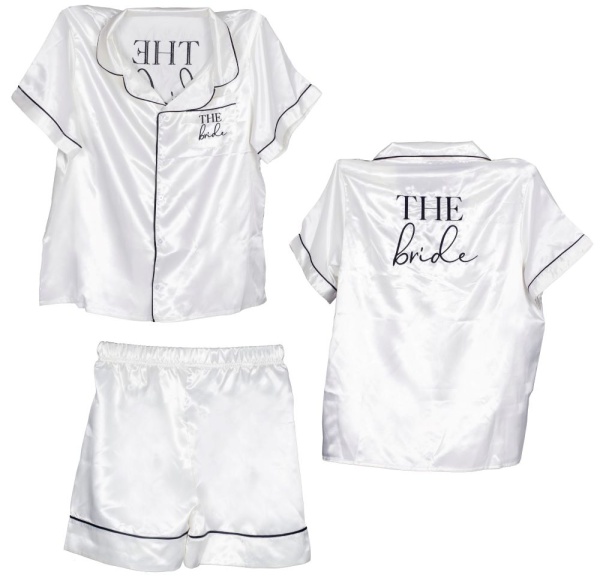 Pyžamo saténové bílé The Bride vel. L - MojeParty.cz