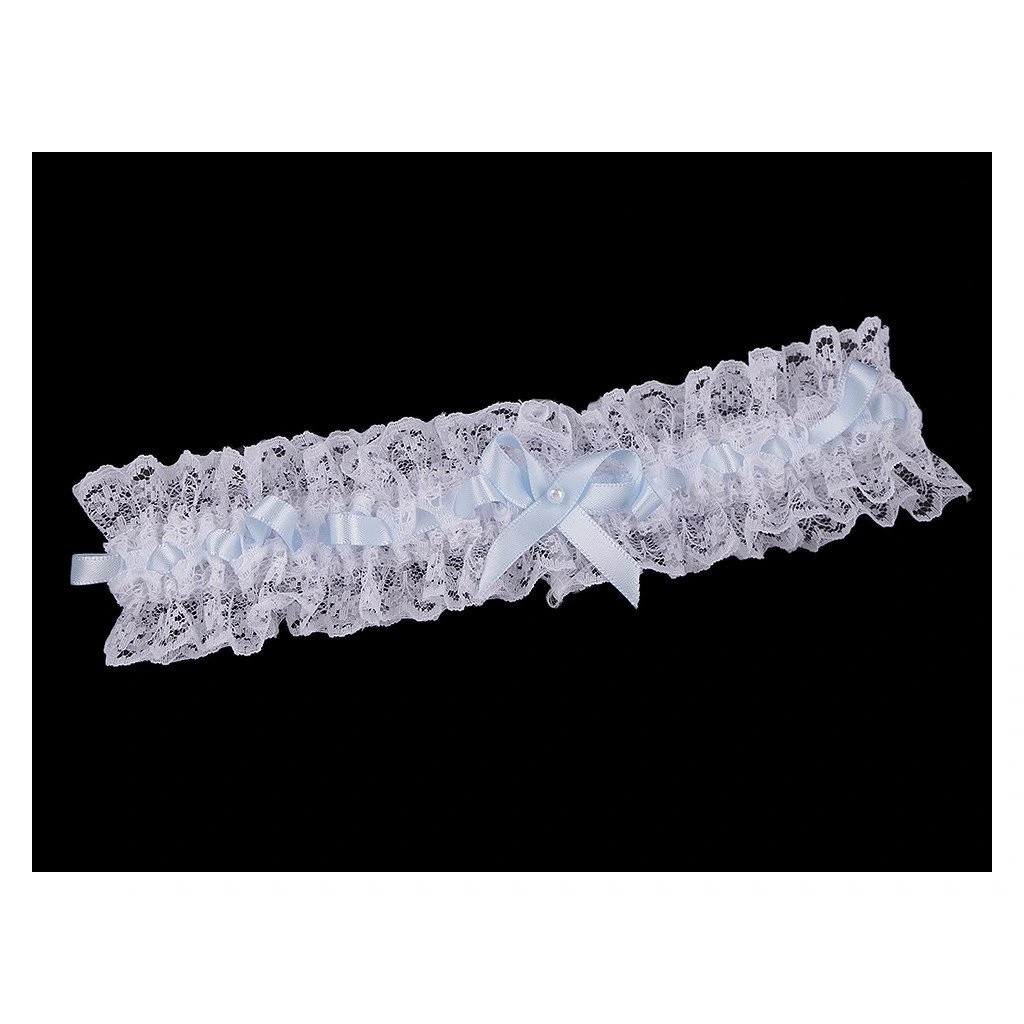 Svatební podvazek krajkový modro-bílý - MojeParty.cz